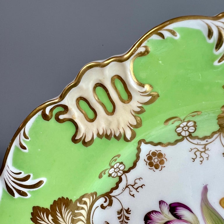 Assiette en porcelaine anglaise, vert pomme, fruits et fleurs, néo ...