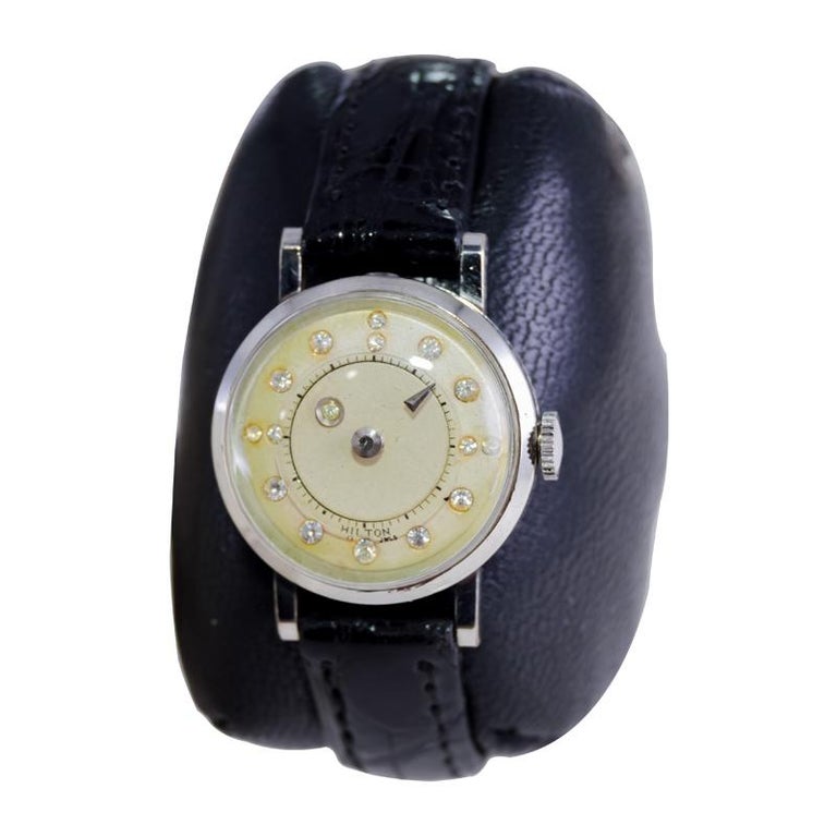 Hilton White Gold Filled Mid Century Mystery Watch For Sale at 1stDibs