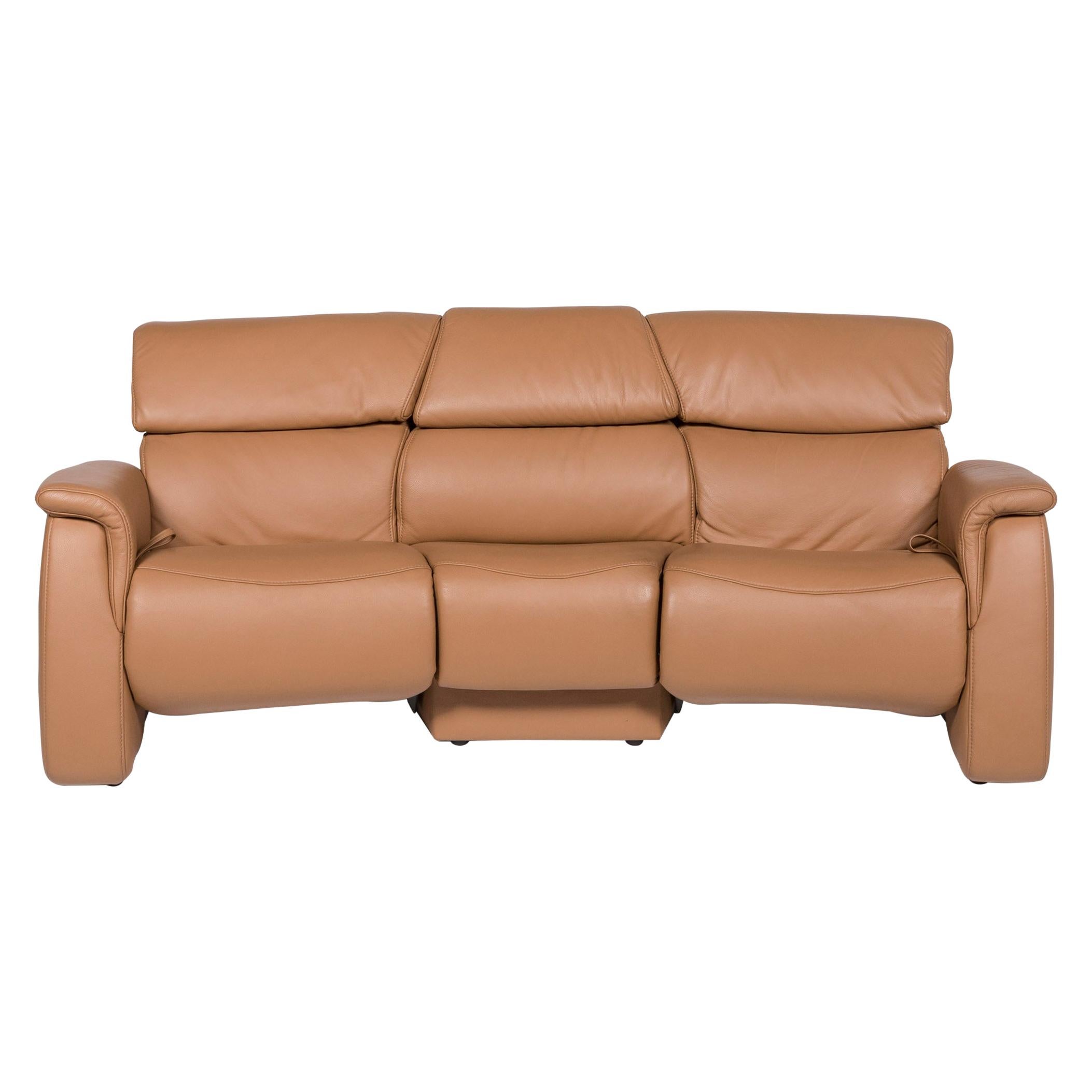 Himolla Leather Sofa Cognac Brown Three-Seat Relax Function Couch at ...