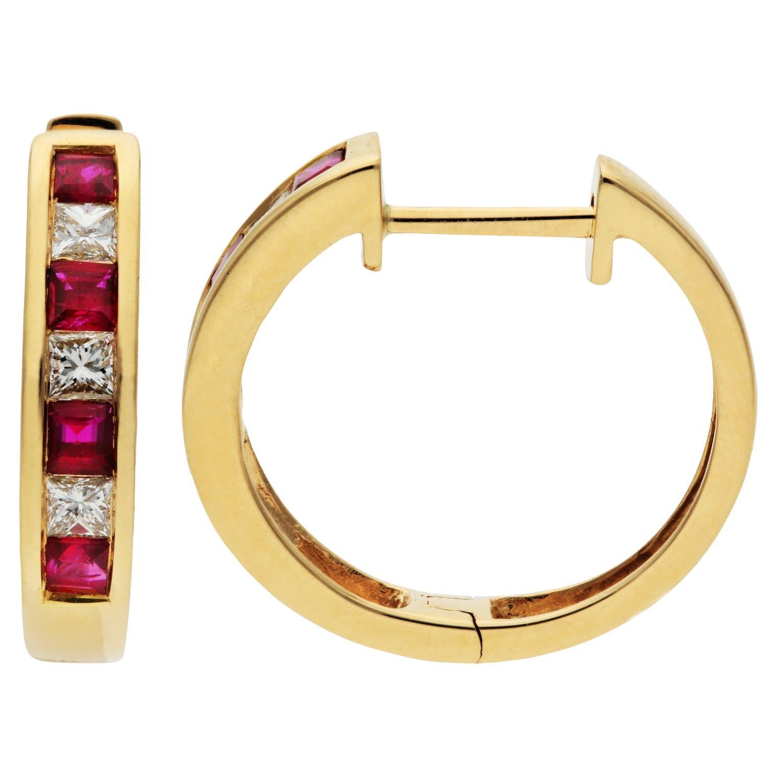 18ct yellow gold and pave diamond hoop earrings 0.32ct For Sale at 1stDibs