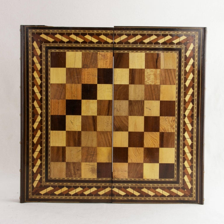 Hinged Marquetry Game Box for Chess, Checkers, Backgammon, Stacked ...