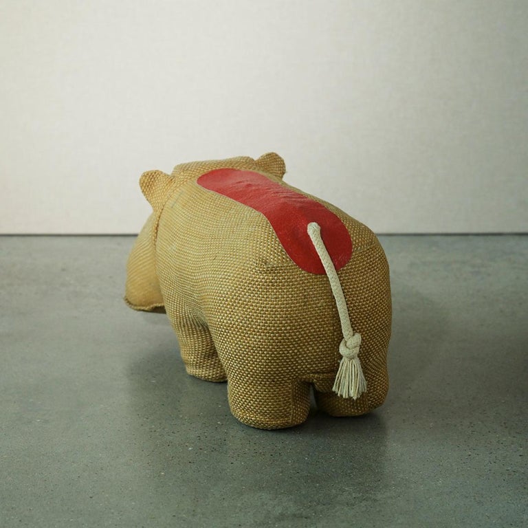 Hippo Animal Toy in Jute and Red Leather by Renate Muller, 1970s at 1stDibs