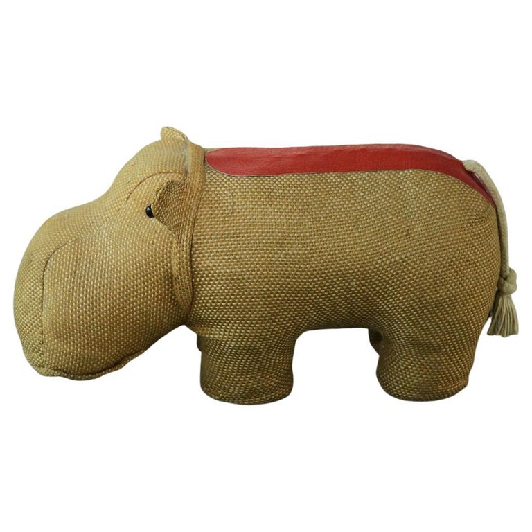 Hippo Animal Toy in Jute and Red Leather by Renate Muller, 1970s at 1stDibs