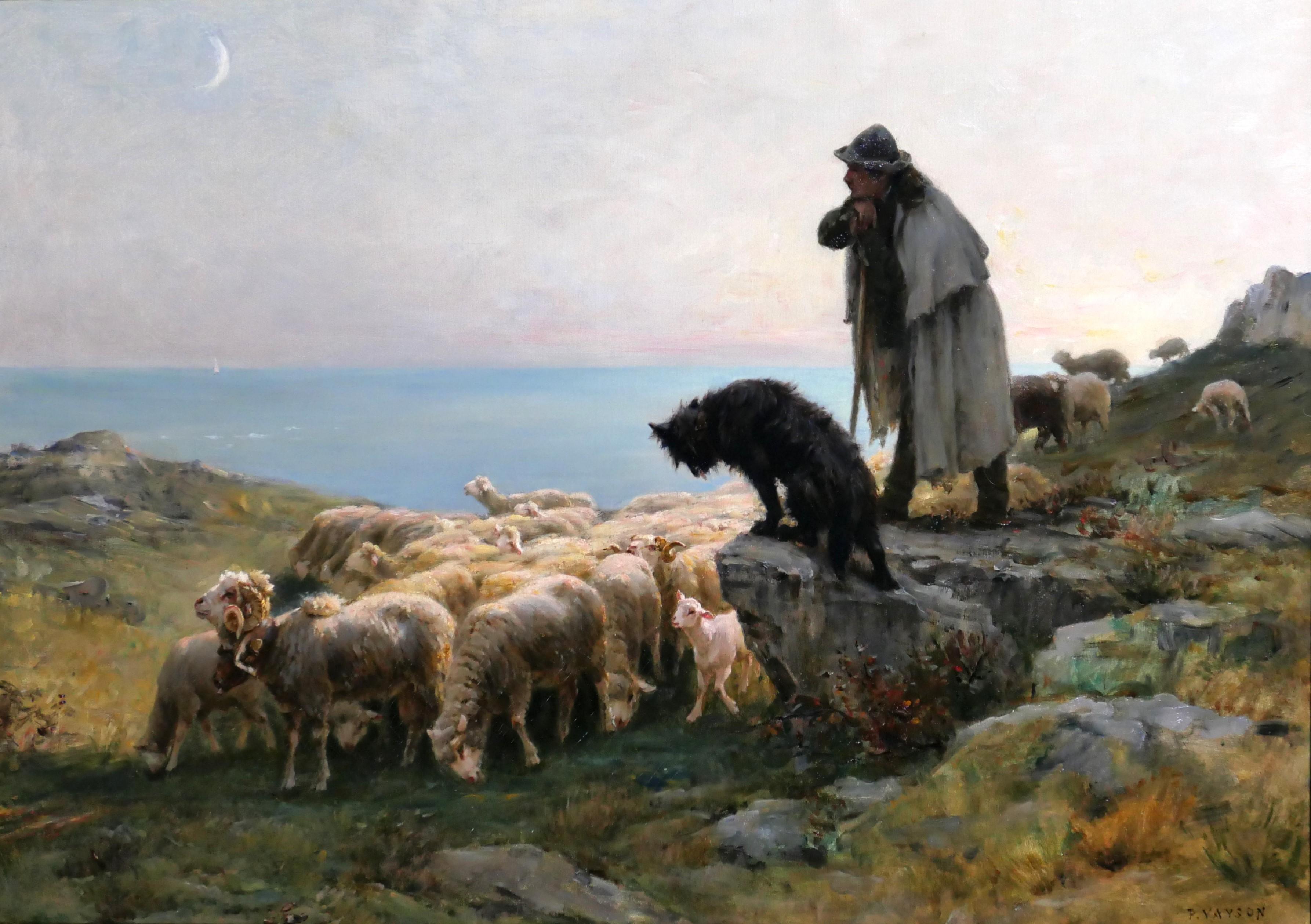 Hippolyte Paul Vayson - Shepherd and his flock of sheep For Sale at 1stDibs