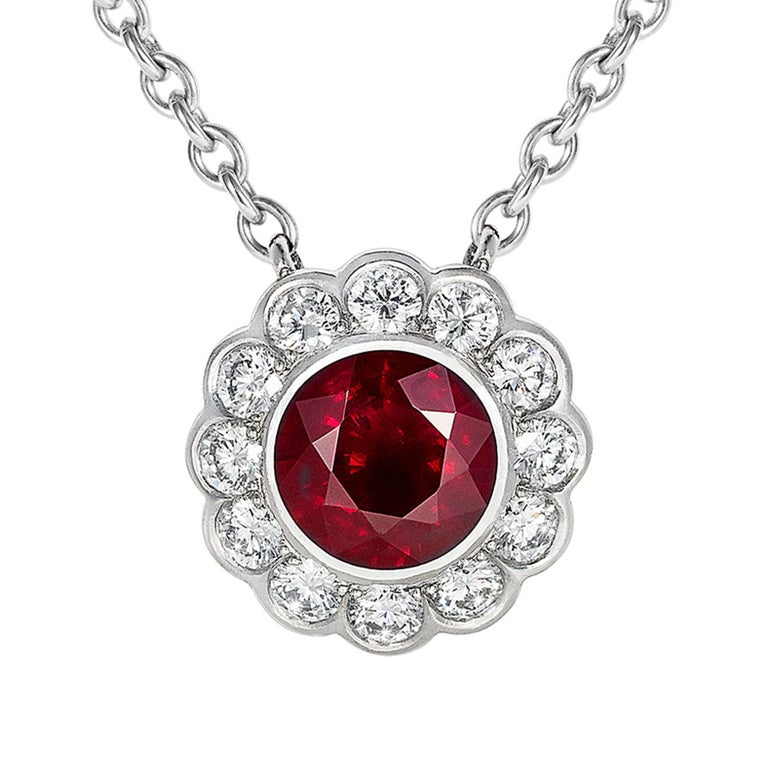 Hirsh Ruby and Diamond Carnation Pendant For Sale at 1stDibs