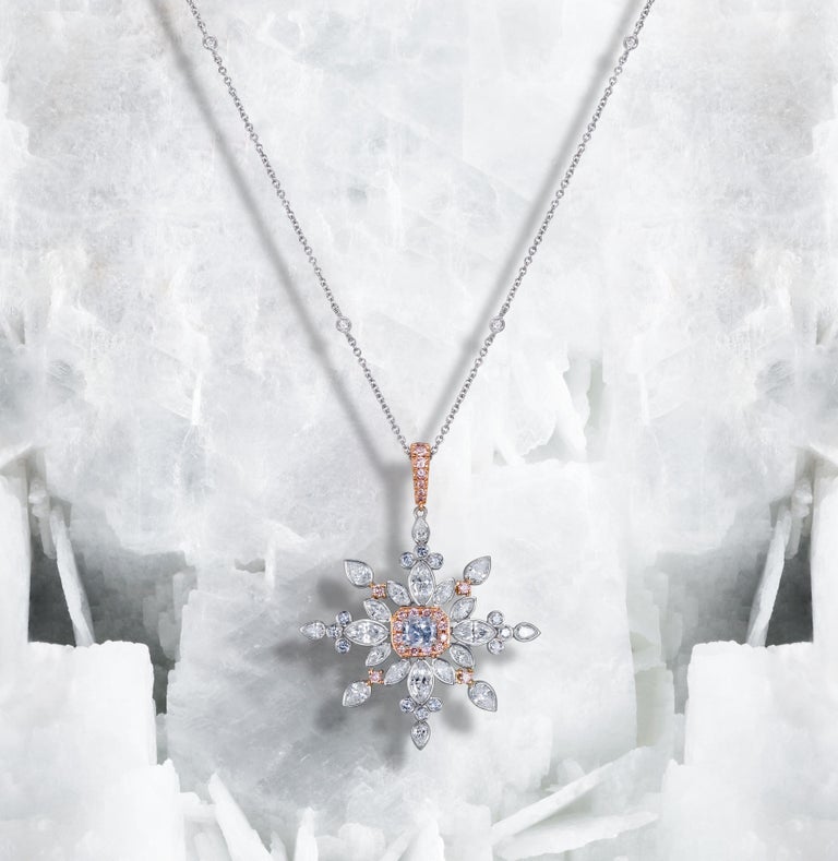 Hirsh Snowflake Pendant Set with Pink and Blue Diamonds For Sale at 1stDibs