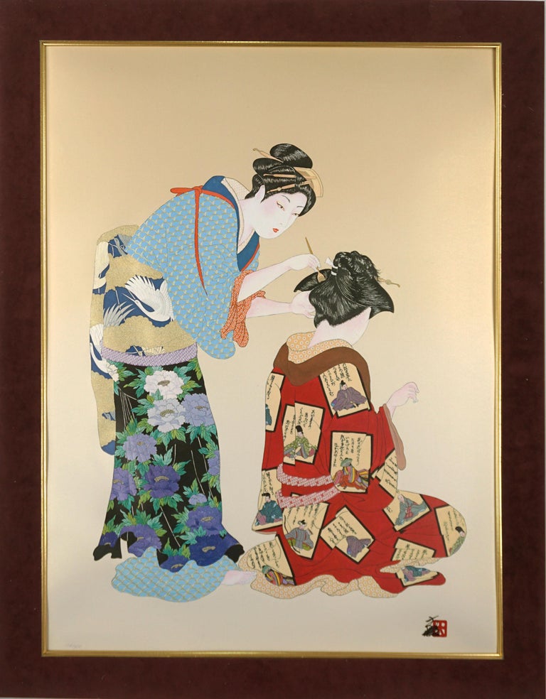 Hishashi Otsuka - Lithographie figurative japonaise vintage Geisha ...