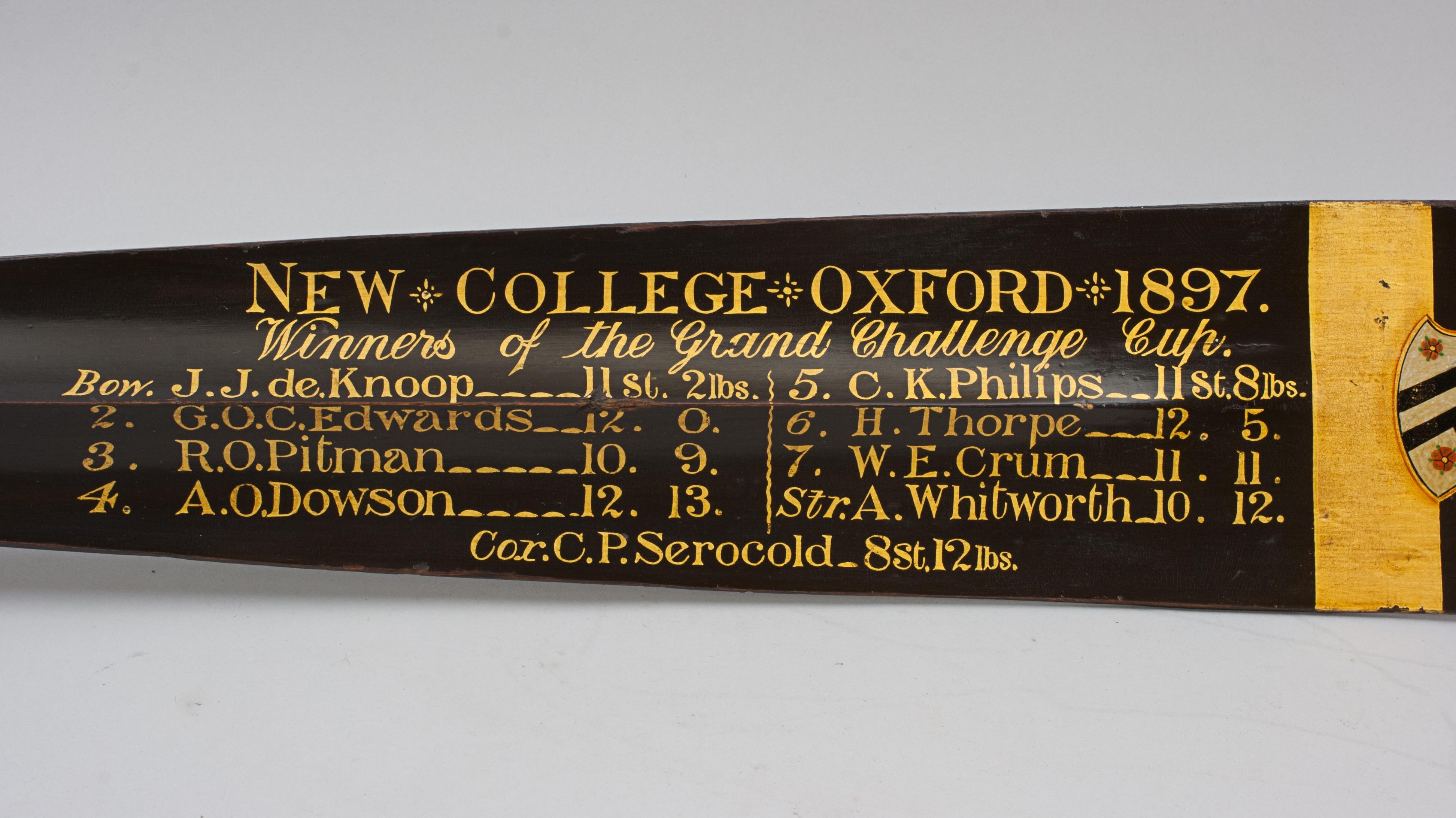 Historic Rowing Oar, 1897 New College Oxford For Sale at 1stDibs
