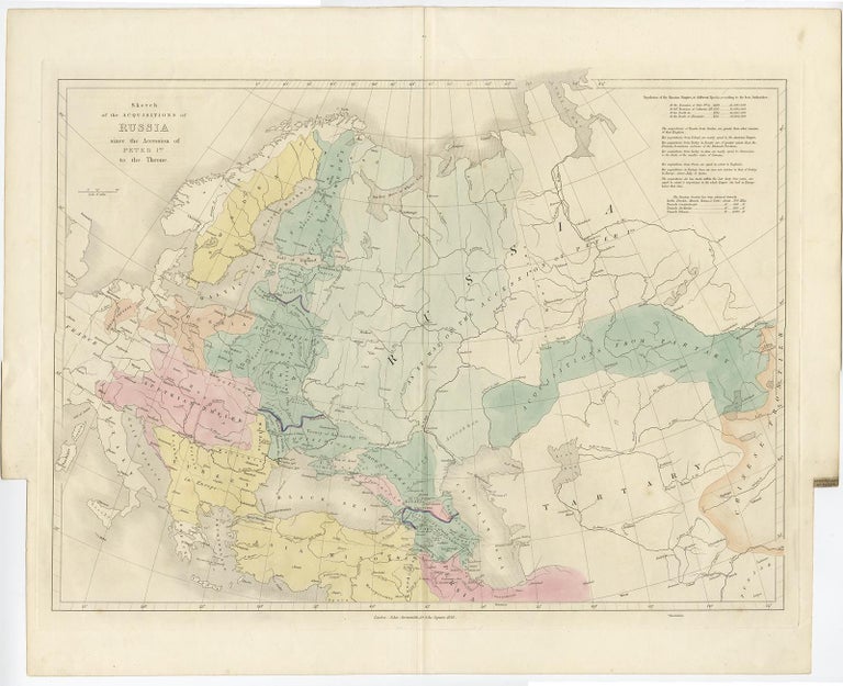 Historical Antique Map of Russia, Examining the History of Russia, 1838 ...