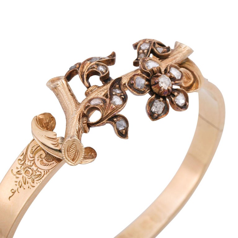 Historicism Bangle with Diamond Roses For Sale at 1stDibs