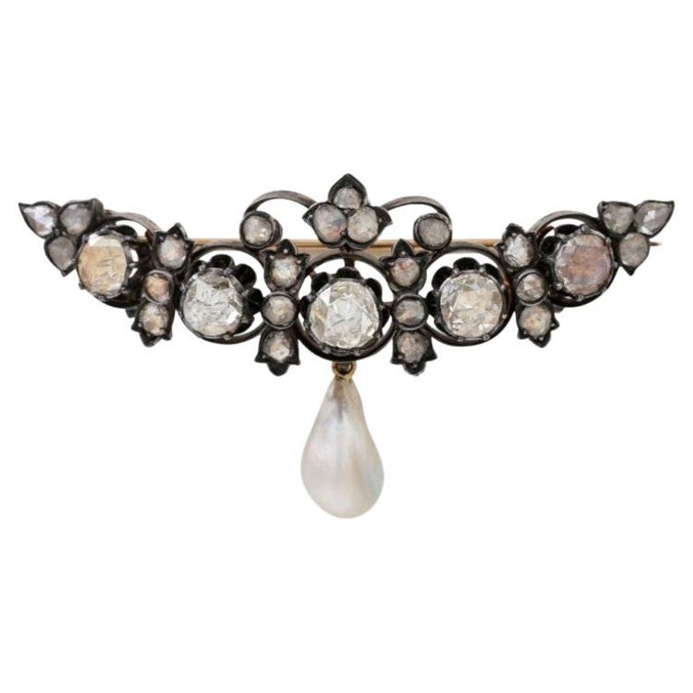 Historicism Brooch with Oriental Pearl and Diamond Roses For Sale at ...