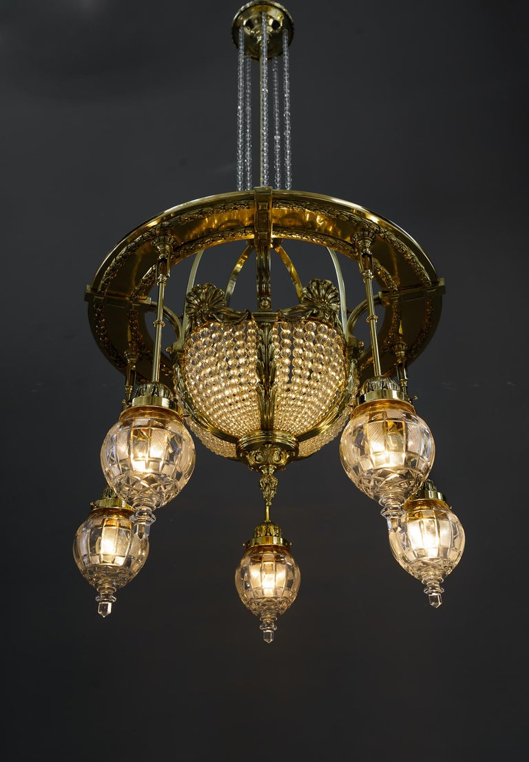 Historistic Chandelier with Original Cut Glass Shades Vienna Around ...