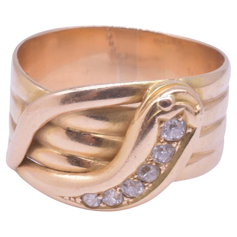 HM 1913 18K Quadruple Coiled Snake Ring w 6 Embedded Diamonds For Sale ...
