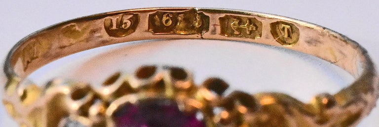HM Birmingham 1868 Three Stone Ring with Center Garnet and Diamonds at ...