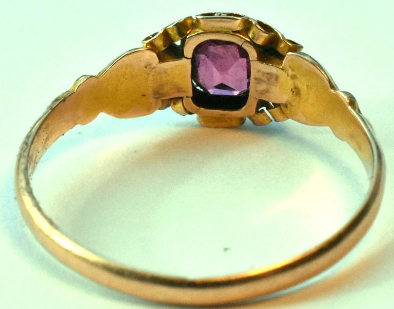 HM Birmingham 1868 Three Stone Ring with Center Garnet and Diamonds at ...