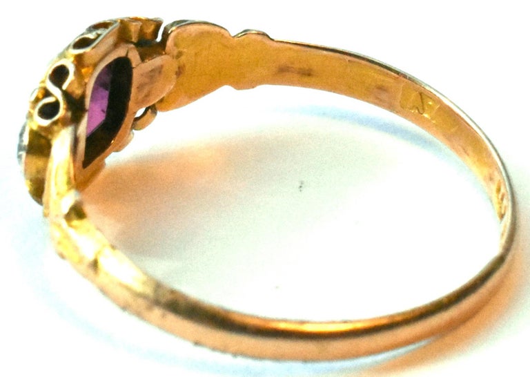HM Birmingham 1868 Three Stone Ring with Center Garnet and Diamonds at ...