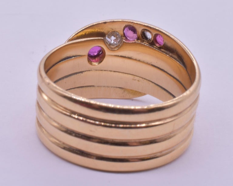 HM Birmingham 1909 Quadruple Band Ruby and Diamond Snake Ring For Sale ...