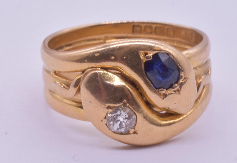 HM London 1914 Sapphire and Diamond Triple Coiled Snake Ring For Sale ...