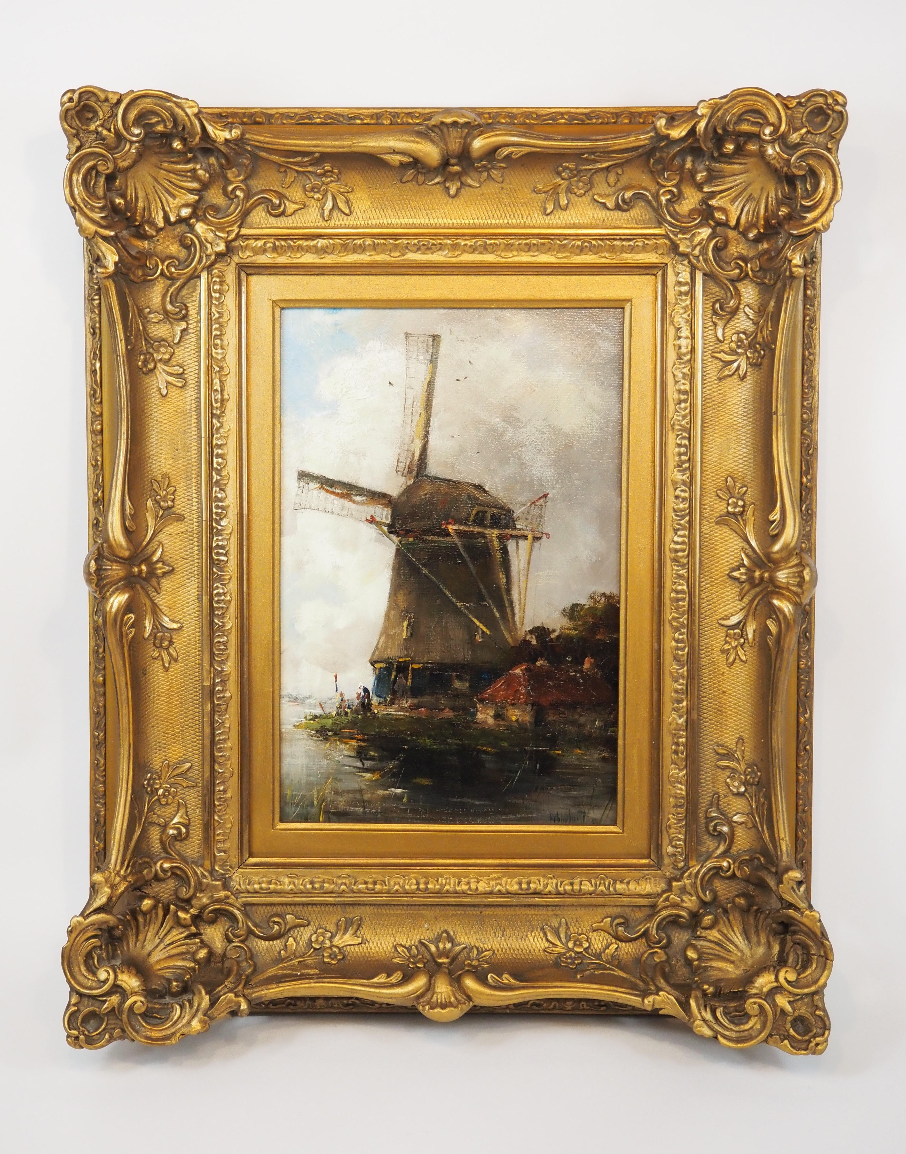Hobbe Smith - Antique Dutch oil painting depicting a landscape with ...