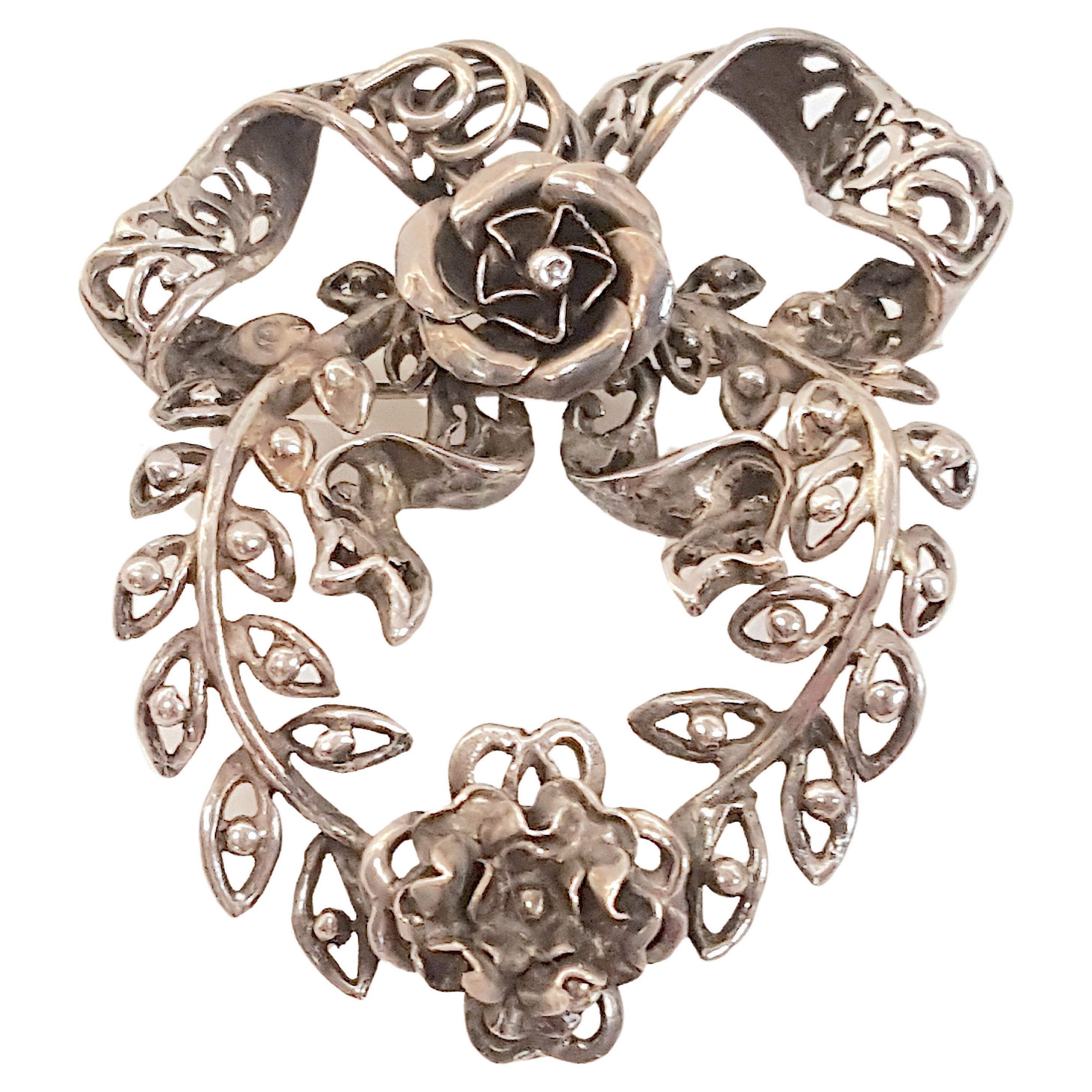 Hobe Sterling 1941 Patent Floral Foliage Ribbon Motif Heart Shaped ...