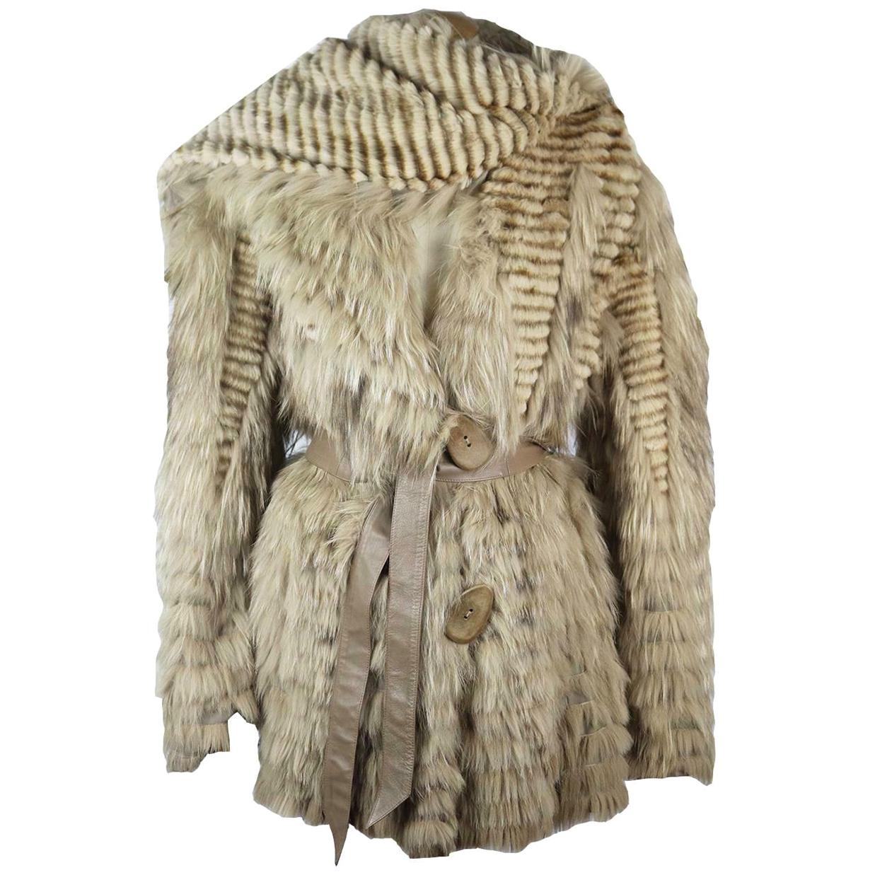 BILL GIBB PHILIP HOCKLEY brown genuine fur ethnic embroidery hooded ...