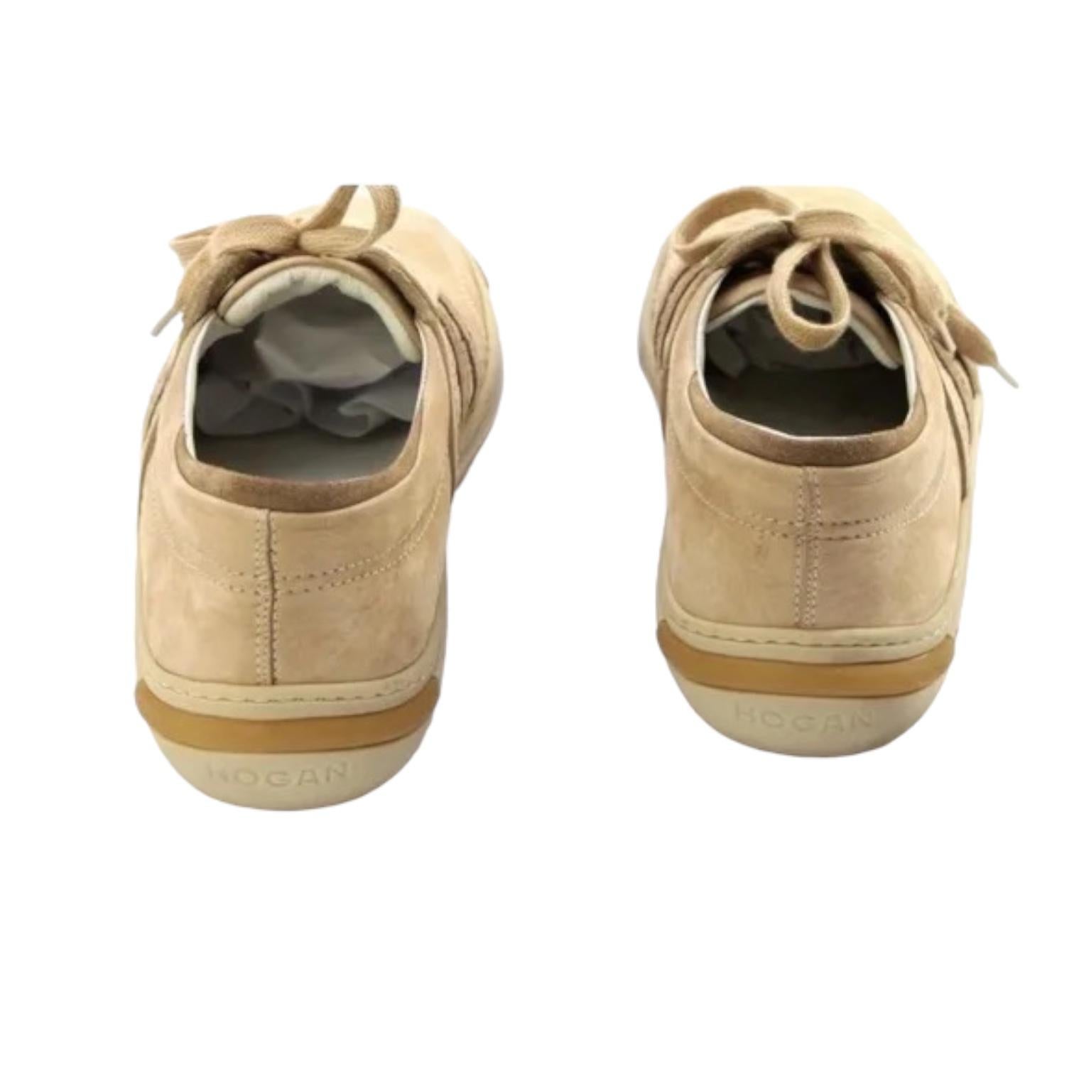 Hogan Men's Beige Buck Suede Leather Sneaker Rubber Sole Lace Up 6.5 ...