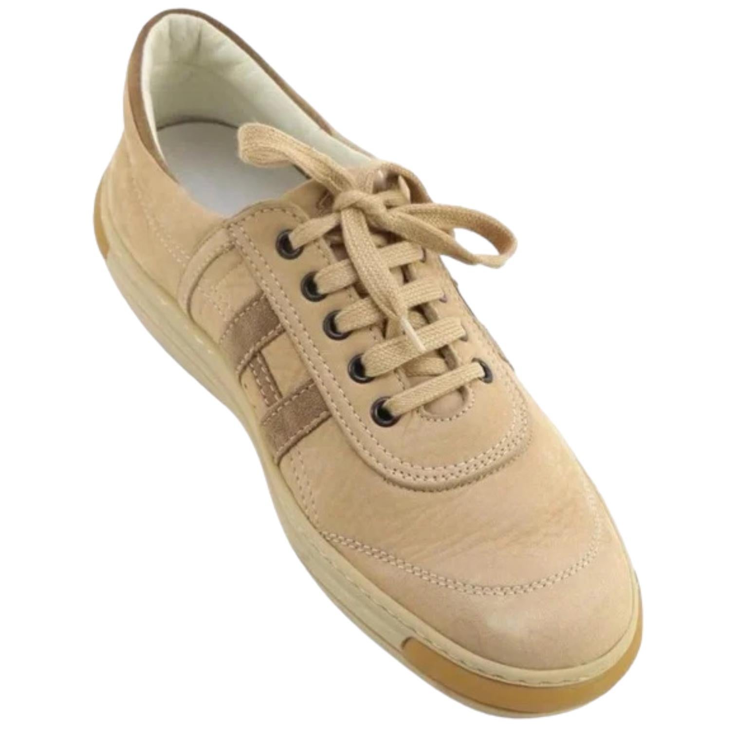 Hogan Men's Beige Buck Suede Leather Sneaker Rubber Sole Lace Up 6.5 ...