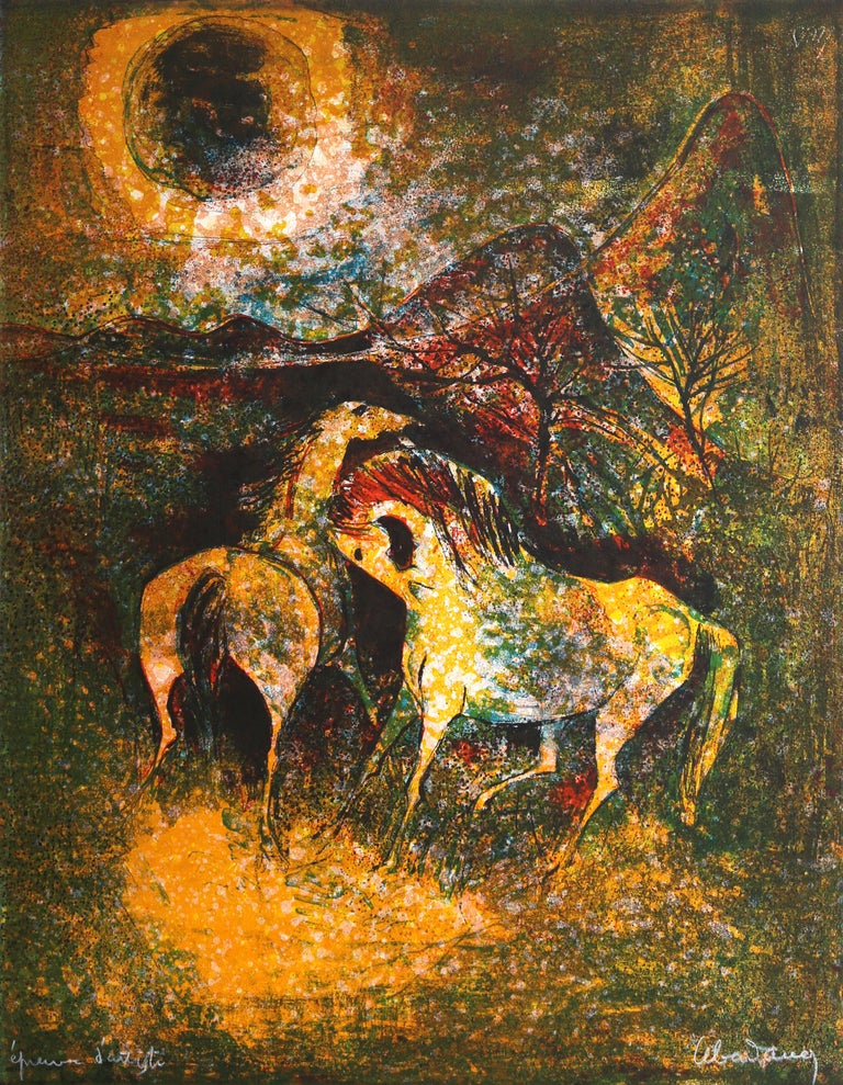 Hoi Lebadang - Horses in the Moonlight, Lithograph by Lebadang For Sale ...