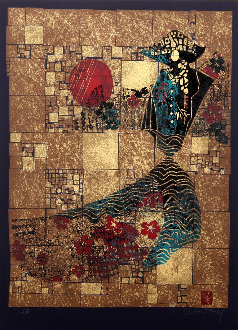 Hoi Lebadang - Man and Sun Gold Screenprint by Lebadang at 1stDibs