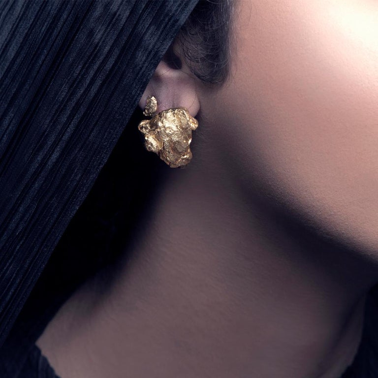 Hojari Clip-On Gold Plated Textured Earrings For Sale at 1stDibs