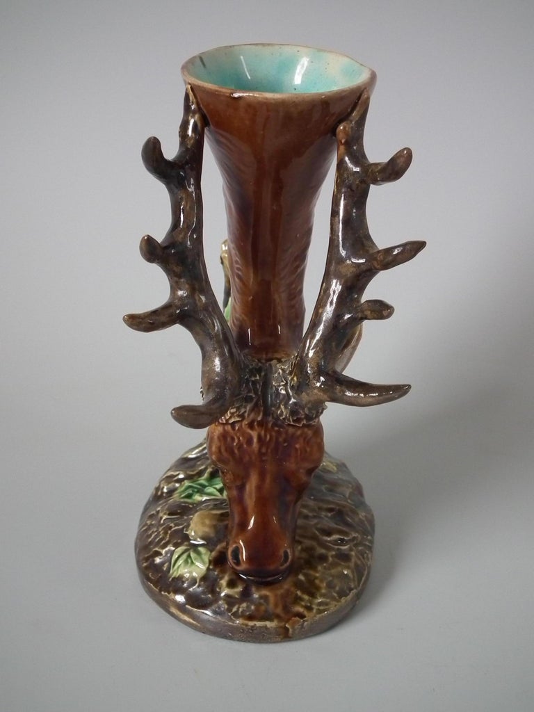 Holdcroft Majolica Stag Head Vase at 1stDibs
