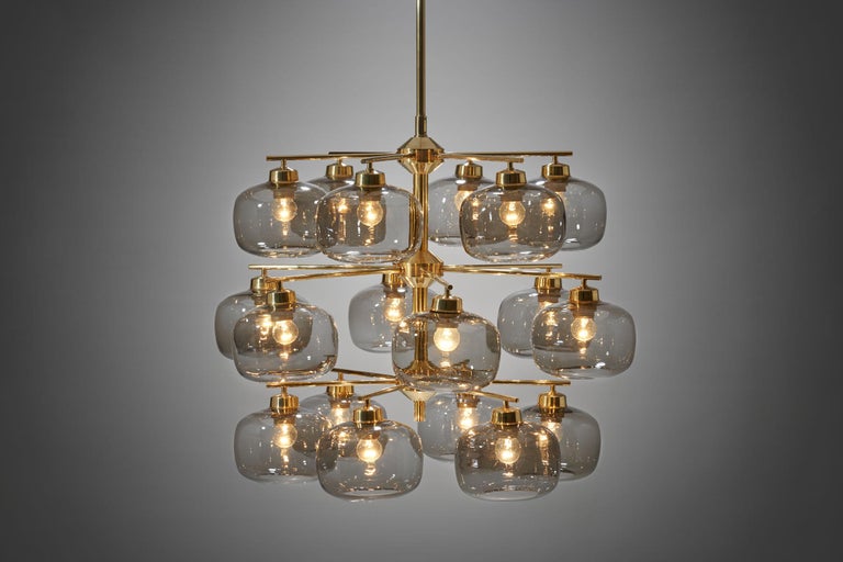 Holger Johansson Chandelier with 18 Smoked Glass Shades for Westal ...