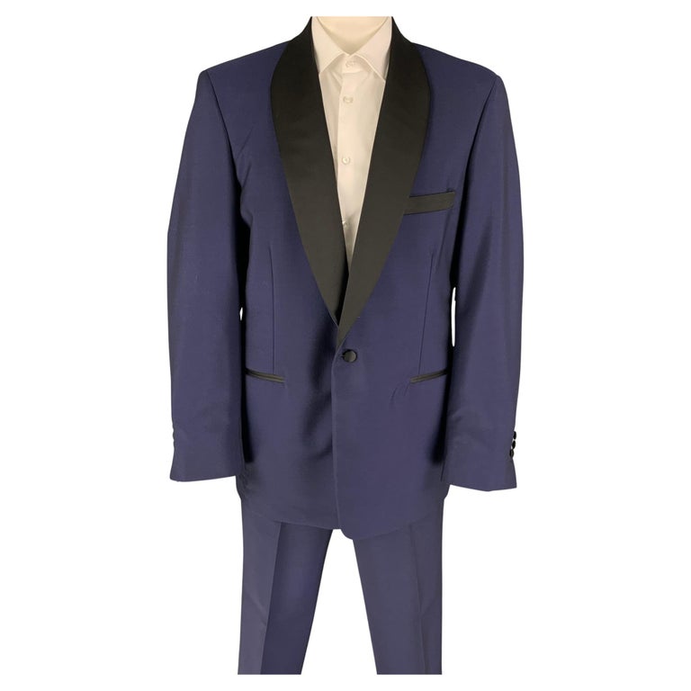 HOLLAND and SHERRY Size 48 Navy Black Shawl Collar Tuxedo Suit For Sale ...