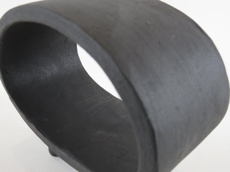 Hollow Black Wide Oval Ceramic Sculpture on Small Feet For Sale at 1stDibs
