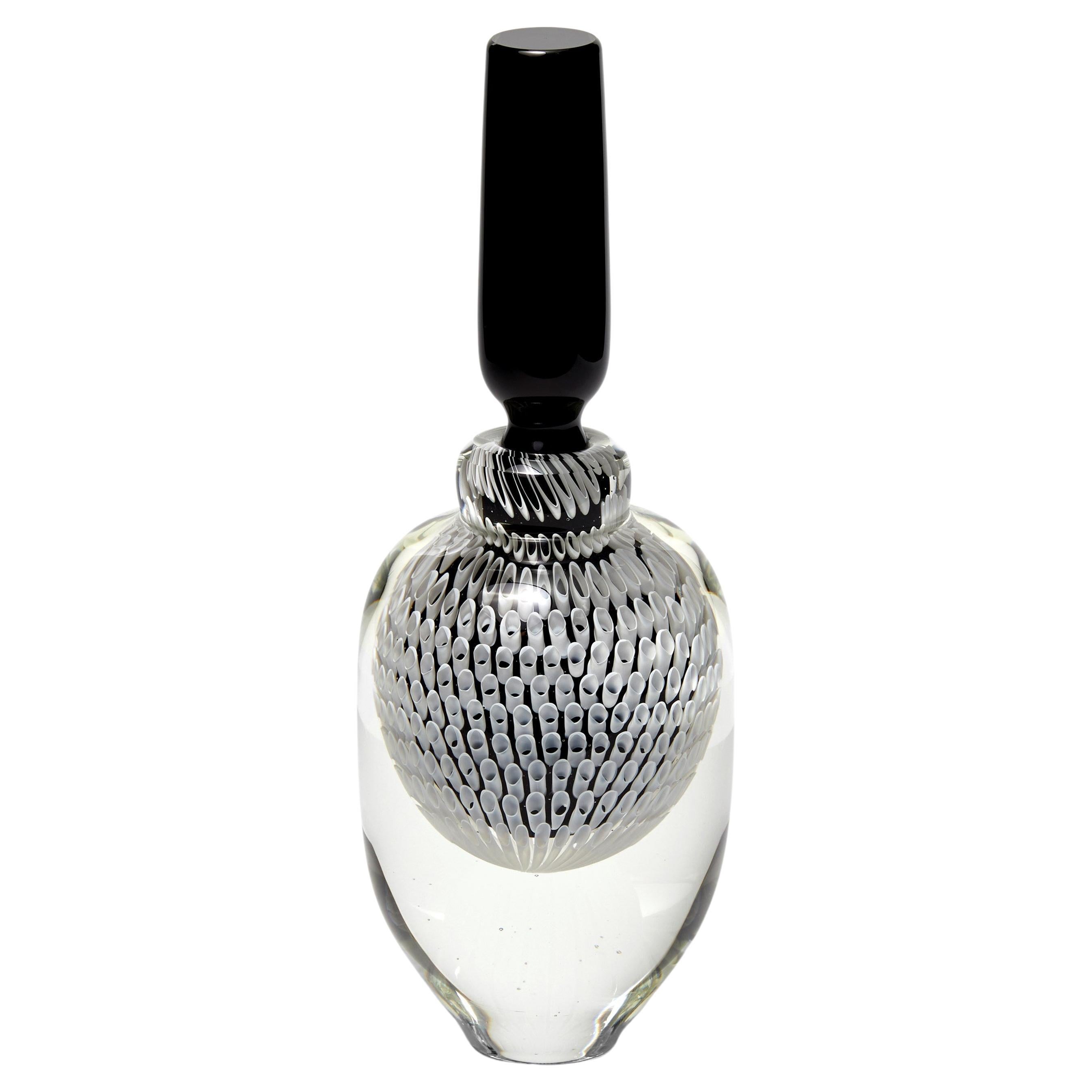 Banksia, a black, white and clear large sculptural glass bottle by ...