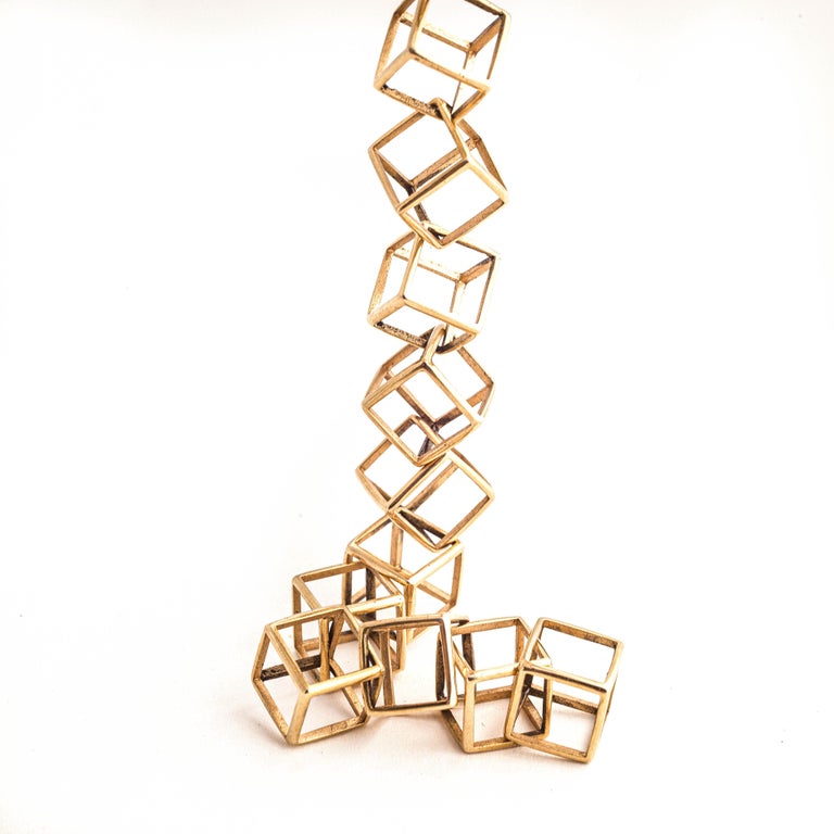 18 Karat Yellow Gold, Hollow Geometric Cubes, Statement collier, For ...
