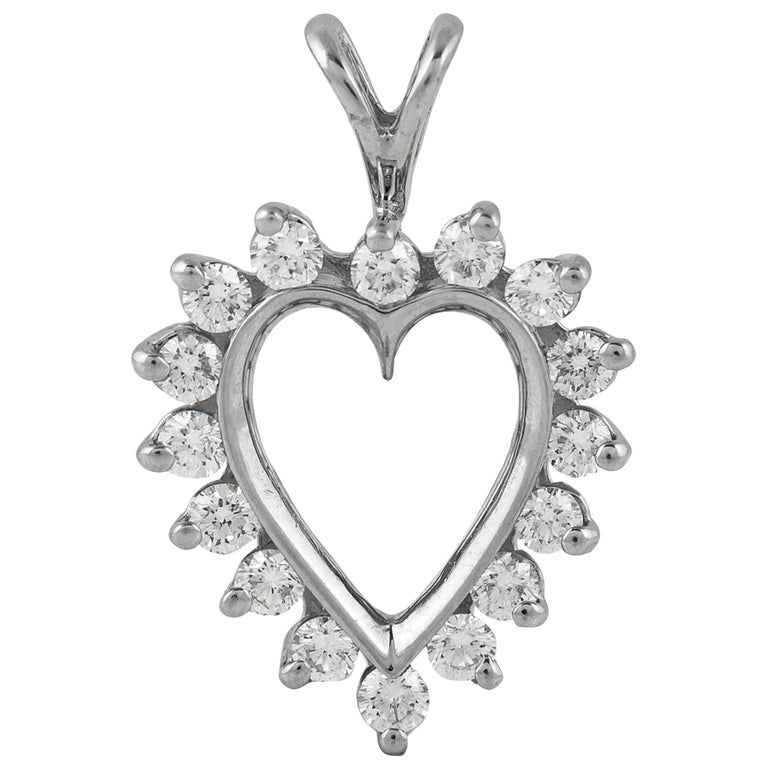 Hollow Platinum with Diamonds Heart Pendant For Sale at 1stDibs