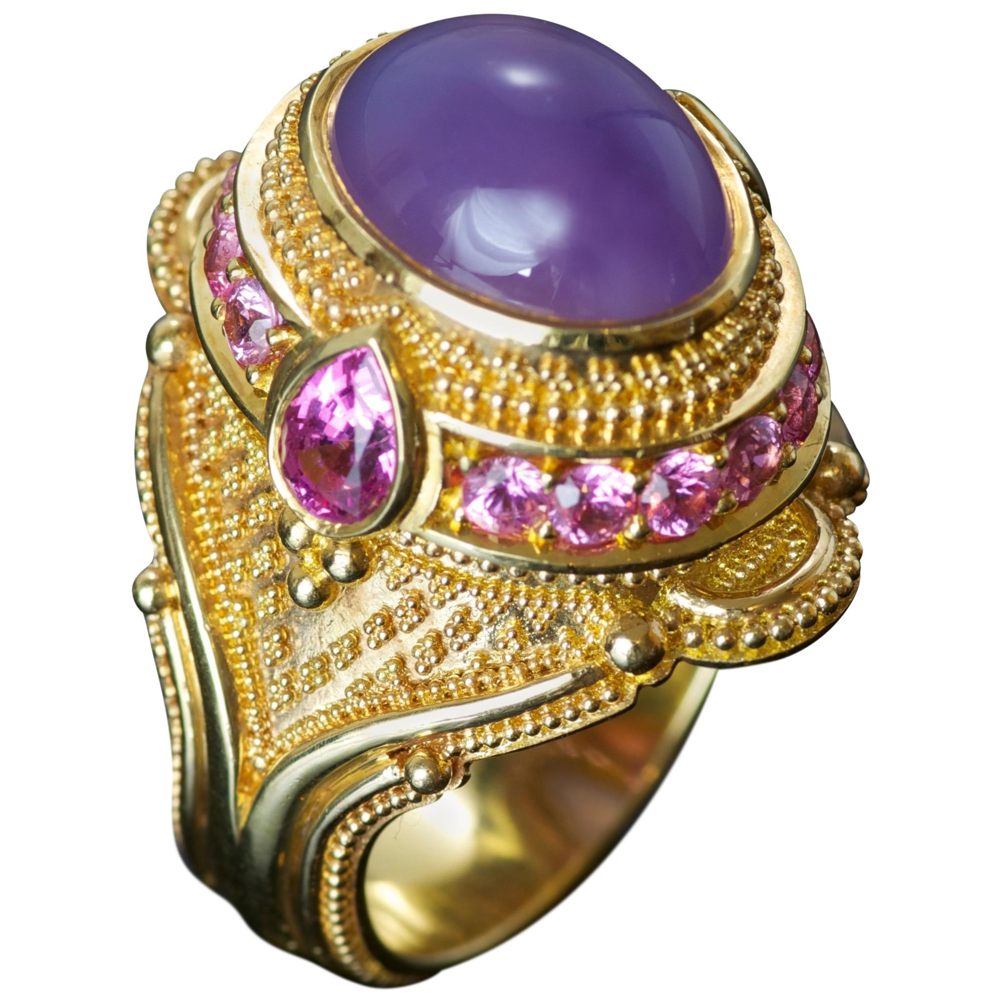 Kent Raible 18k Gold Sapphire and Diamond Three-Stone Ring with ...