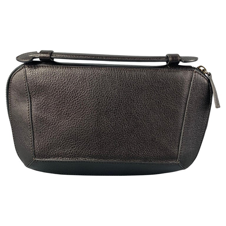 HOLLY CARDWELL Black Leather Grosgrain Clutch For Sale at 1stDibs