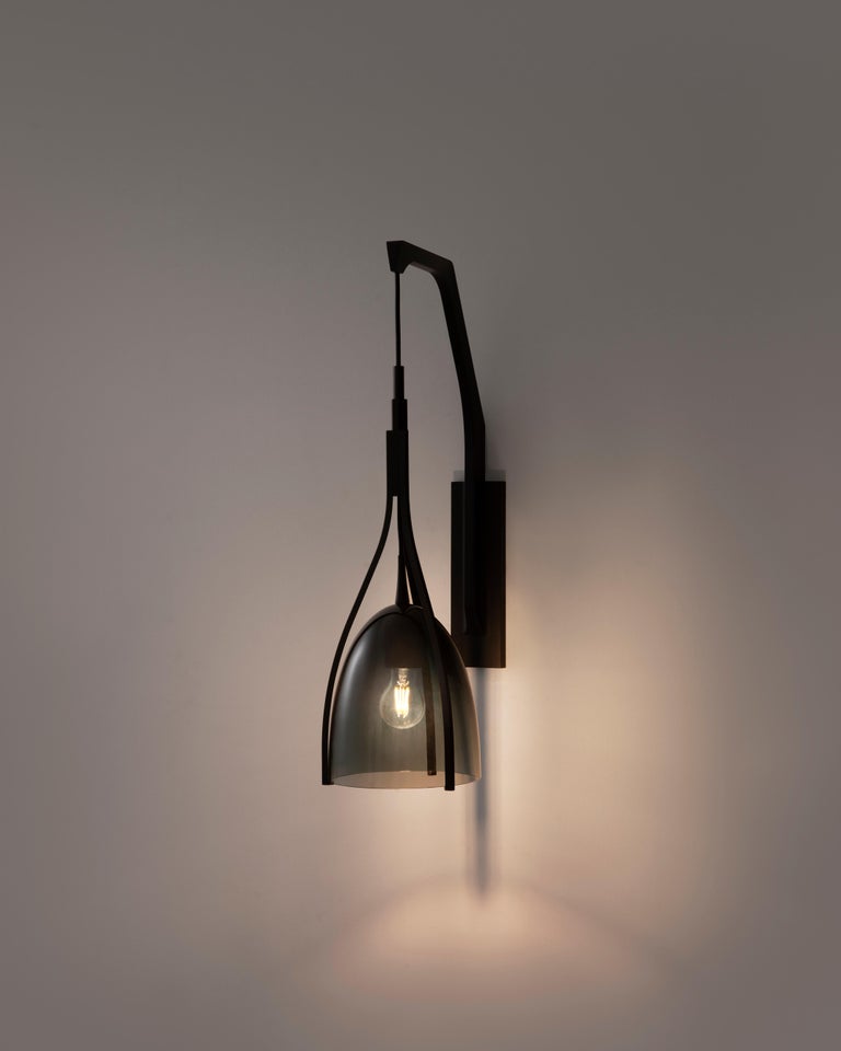 HOLLY HUNT Black Cat Wall Sconce in Anodized Aluminum Frame and Glass ...