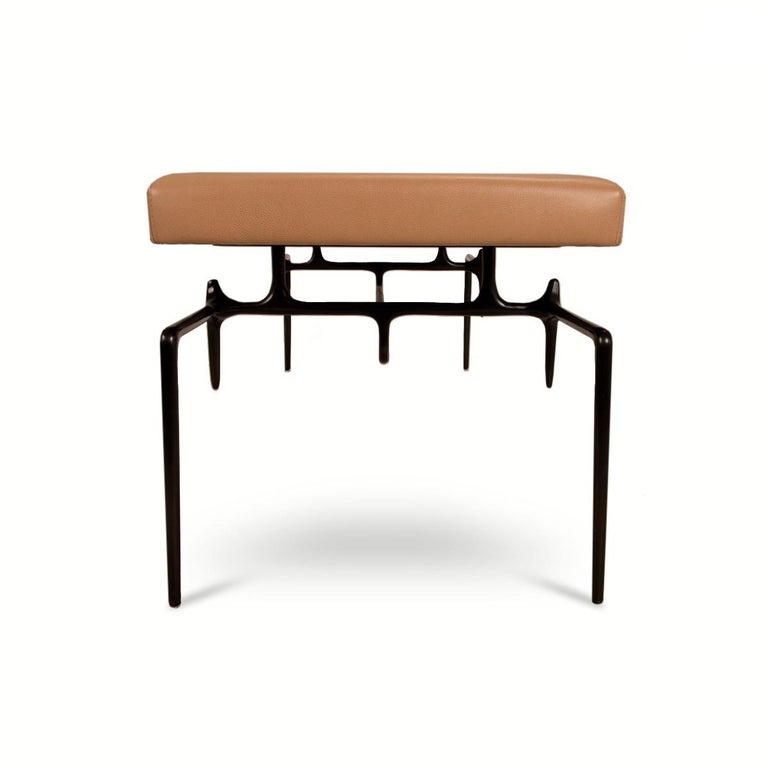 Holly Hunt Leather and Black Painted Steel Bench For Sale at 1stDibs