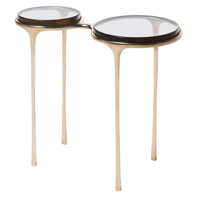 HOLLY HUNT Spectacles Table with Fog Cast Glass Top with Cast Bronze ...