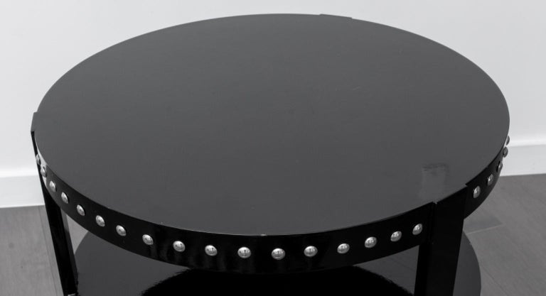 Hollywood Glam Black Lacquer Drum Table For Sale at 1stDibs