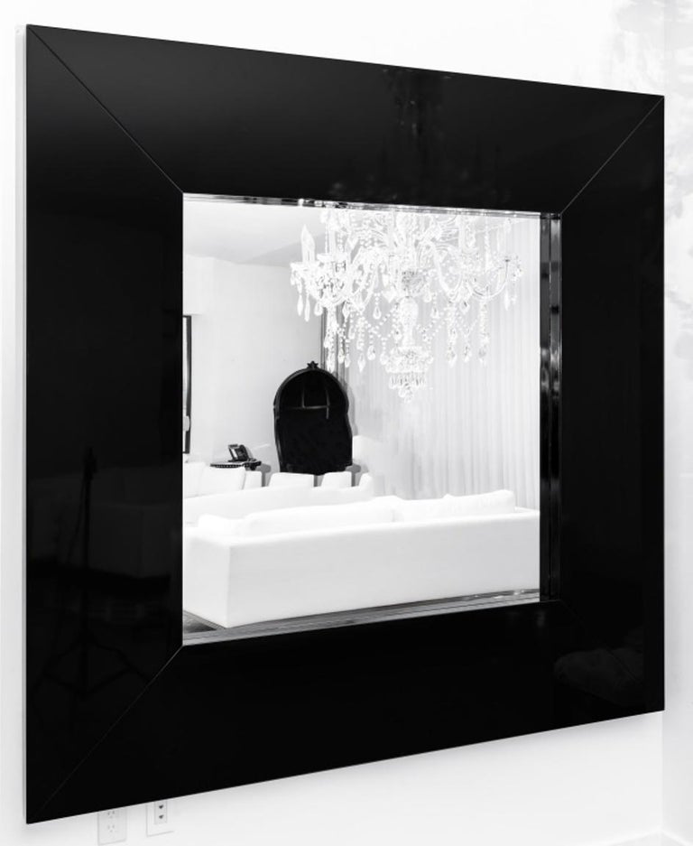 Hollywood Glam Monumental Black Lacquer Mirror For Sale at 1stDibs