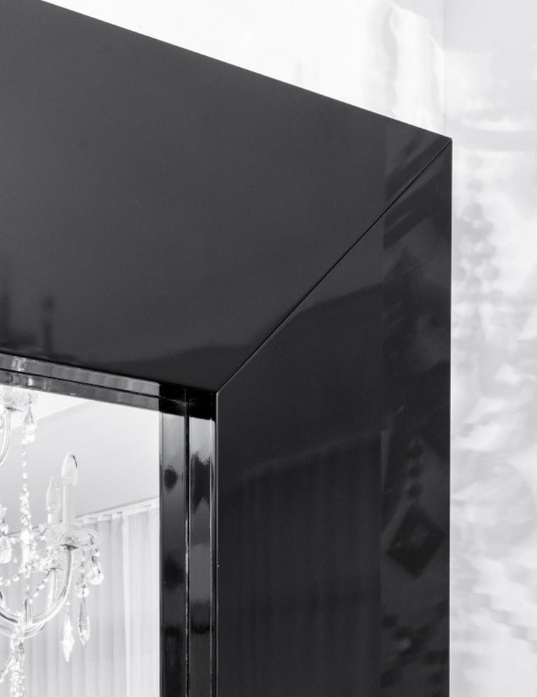Hollywood Glam Monumental Black Lacquer Mirror For Sale at 1stDibs