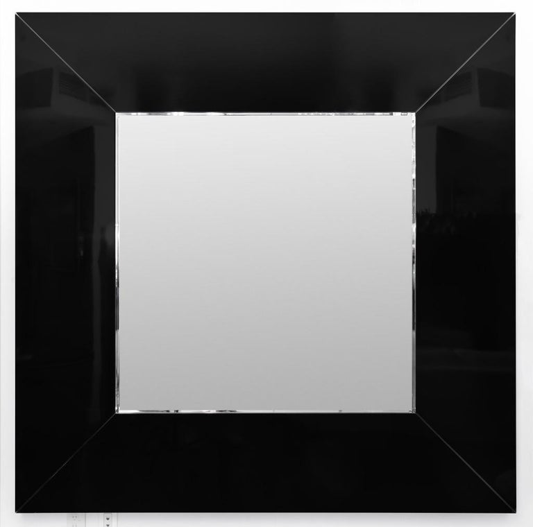 Hollywood Glam Monumental Black Lacquer Mirror For Sale at 1stDibs