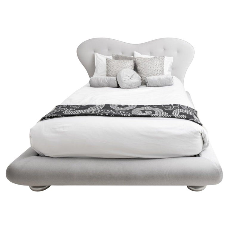 Hollywood Glam Silvered Pearl Grey Velvet Bed Frame For Sale at 1stDibs