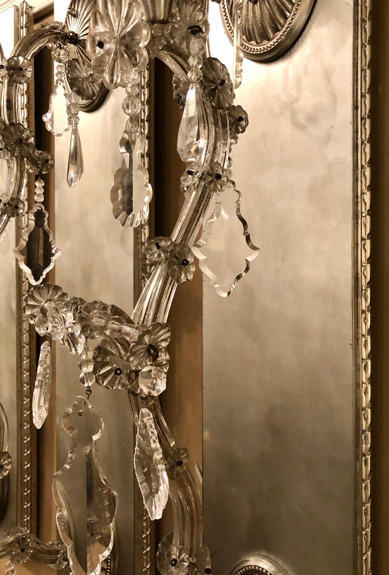 Hollywood Regency Silver Gilt Wall Scones with Crystal Set of Four For ...