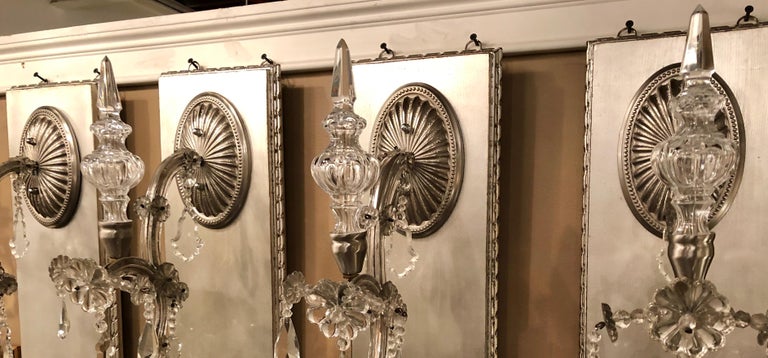 Hollywood Regency Silver Gilt Wall Scones with Crystal Set of Four For ...