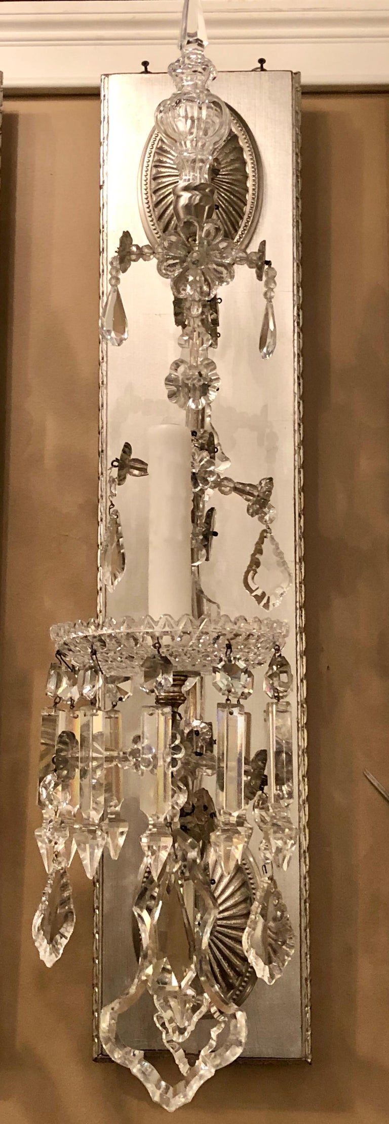 Hollywood Regency Silver Gilt Wall Scones with Crystal Set of Four For ...